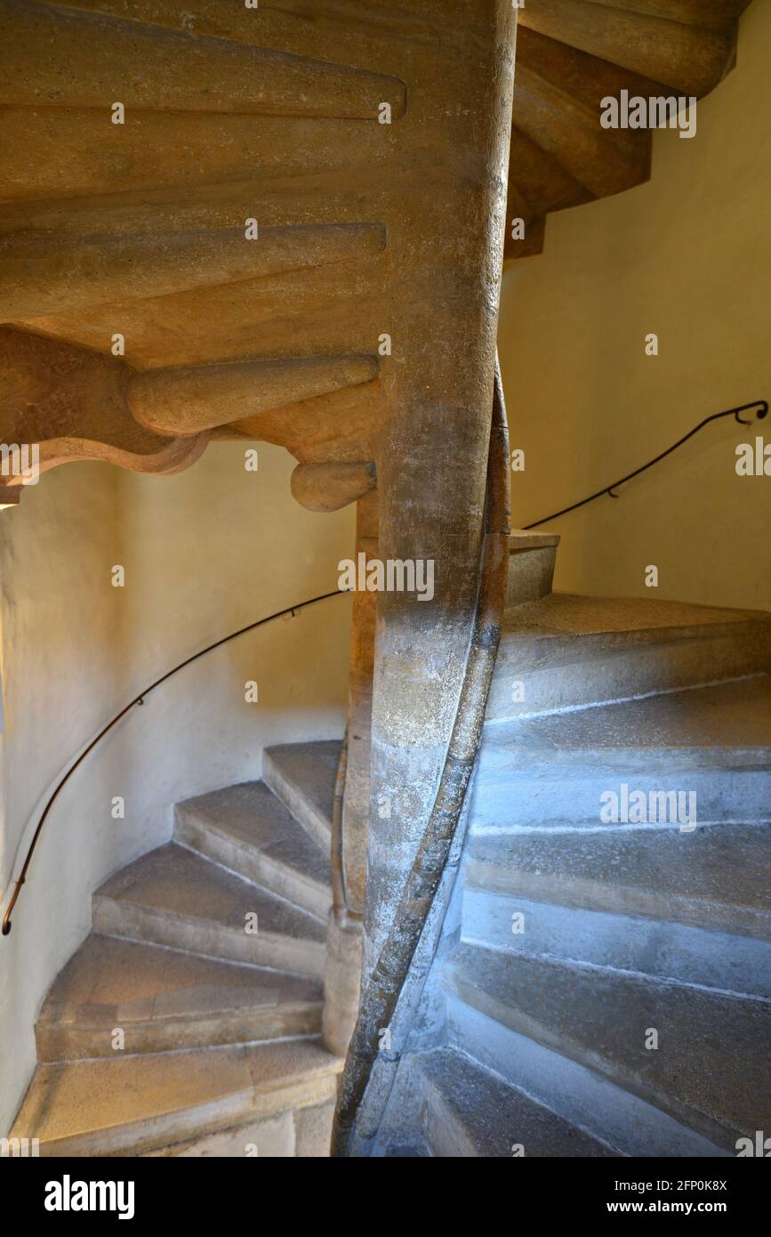 Scenic interior view of the Burg double spiral staircase, a 15th ...