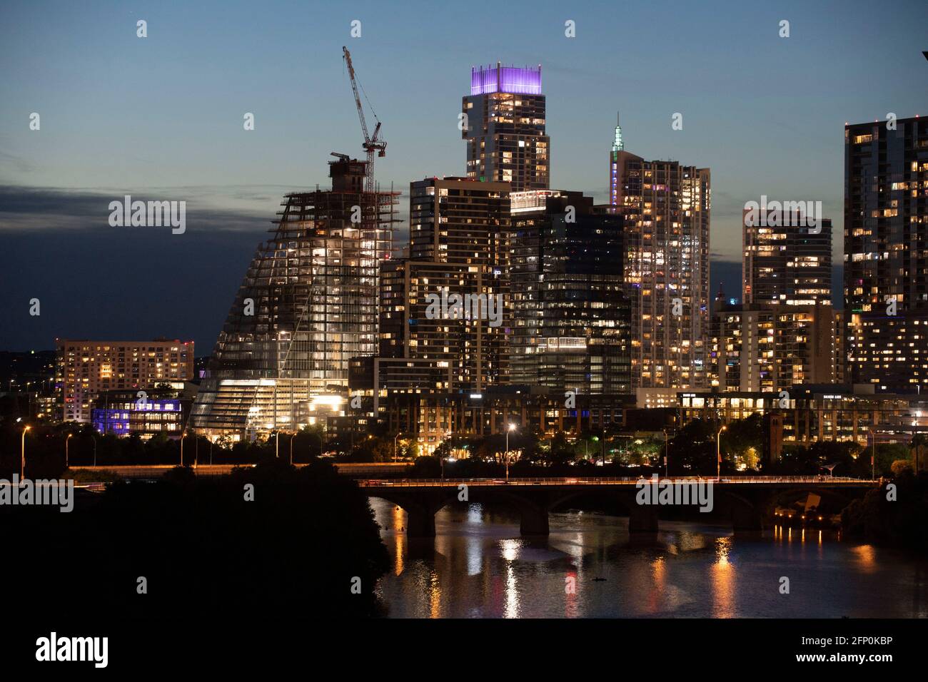The Austin, Texas downtown skyline looking west from a lower Rainey ...