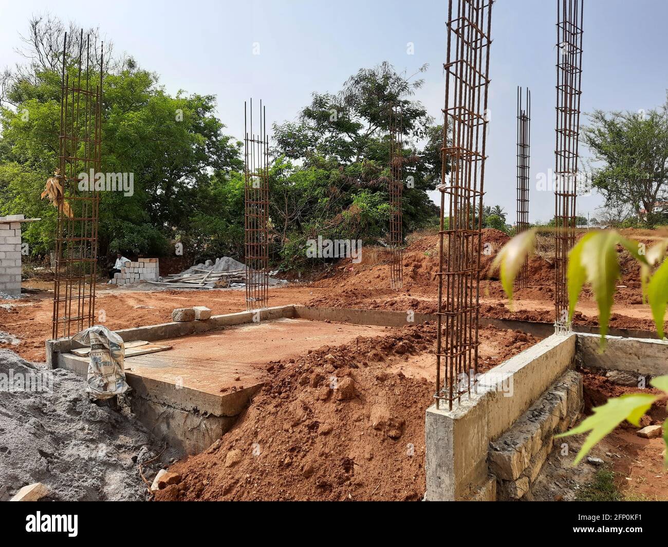 Vertical of the metallic rebars in the concrete in the construction ...