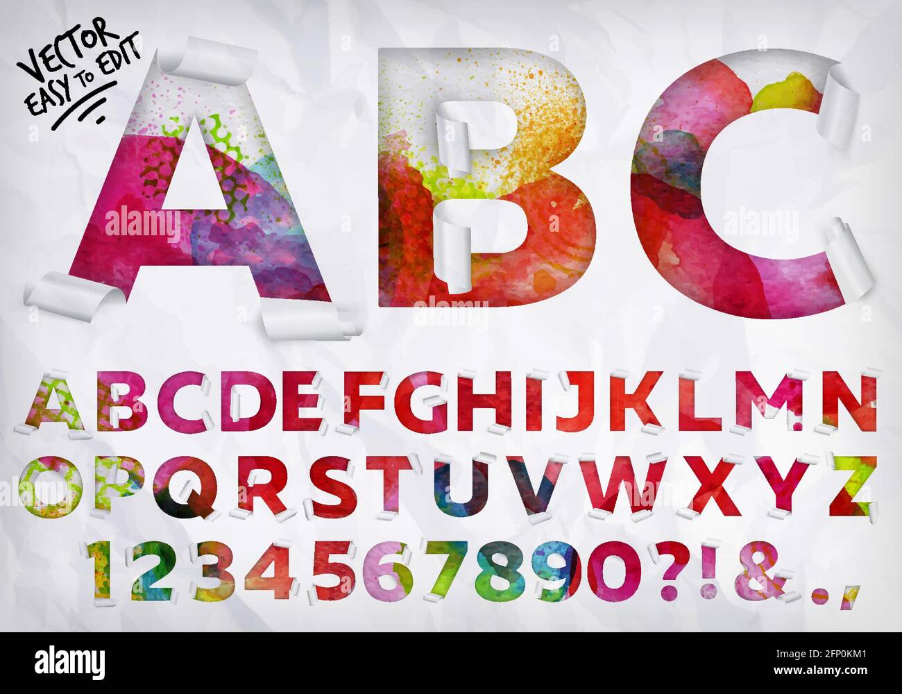 Alphabet wrapped edge of the letters cut out from crumpled paper on ...