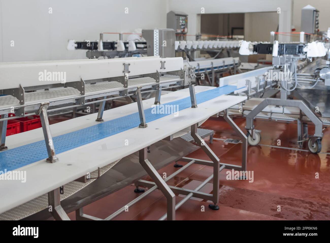 Automated line poultry equipment.Meat processing factory.Industrial ...