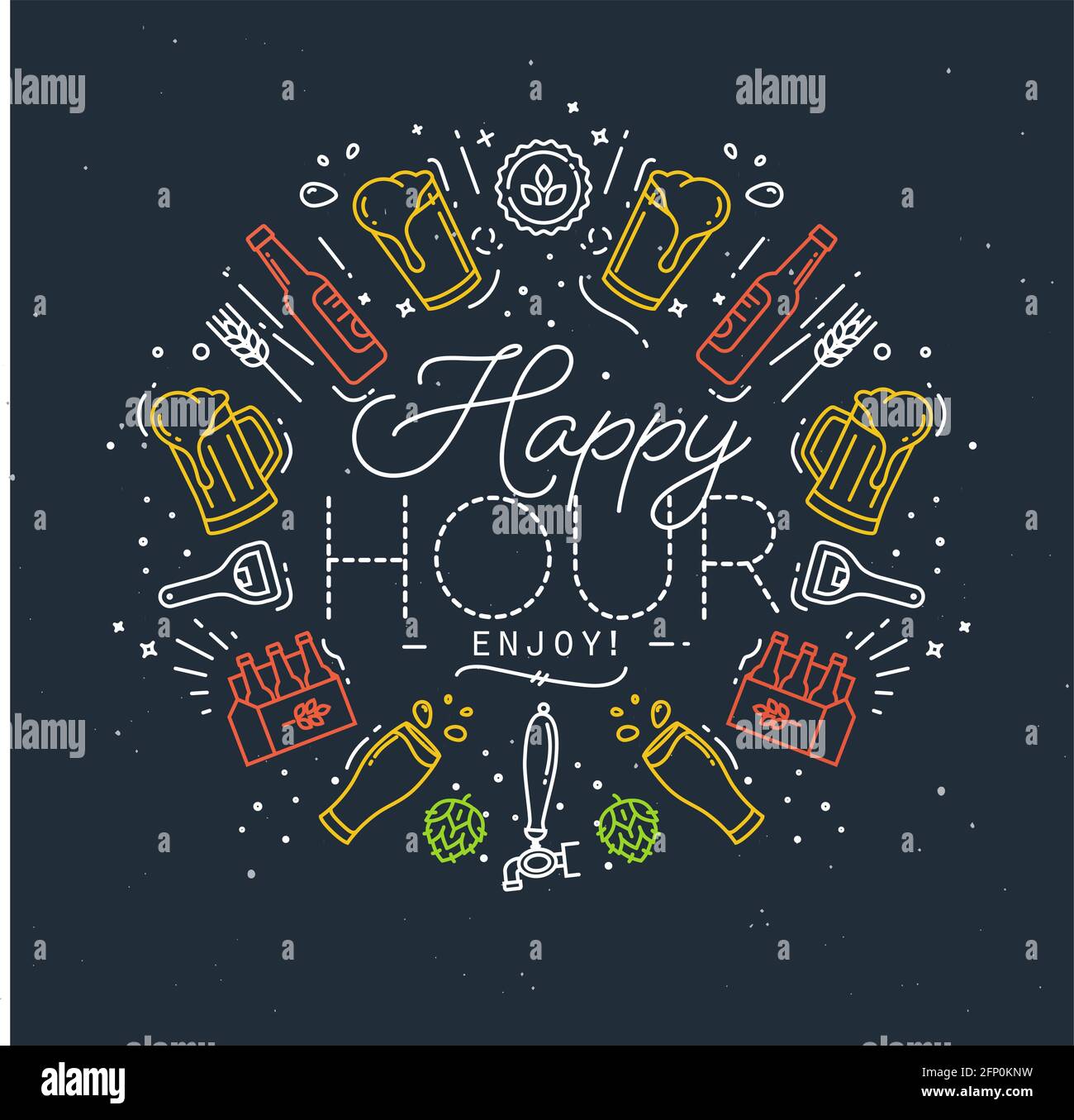 Alcohol monogram in flat style lettering happy hour enjoy drawing with ...