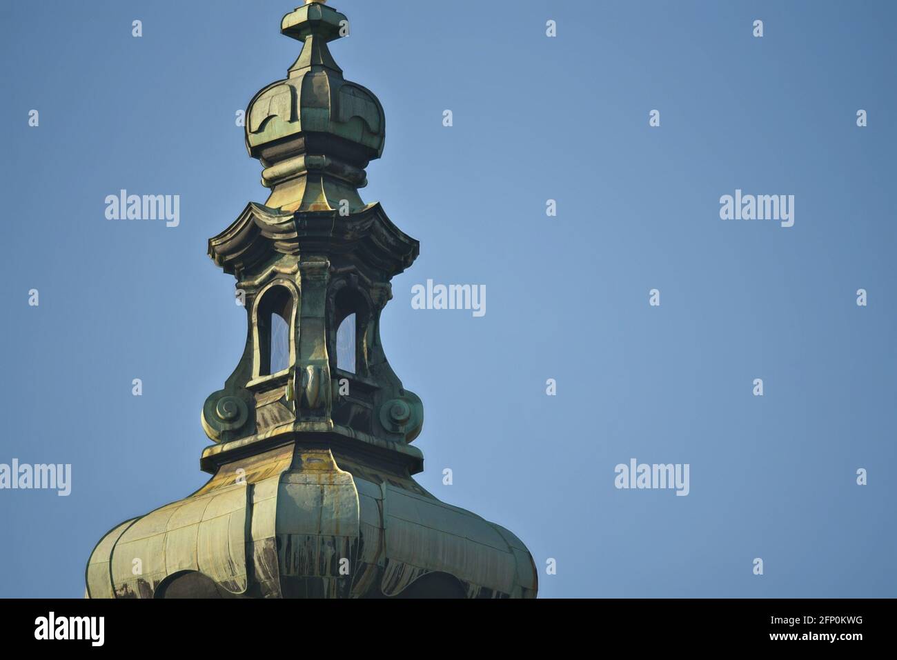Bell tower architectural detail of Mariahilferkirche, a 13th century ...