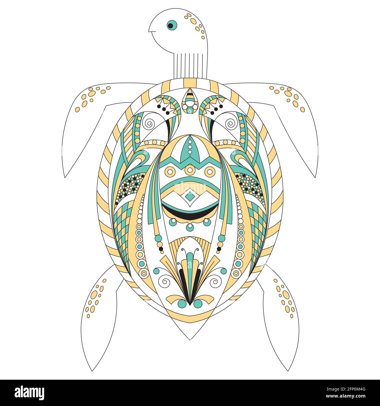 vector illustration of a turtle in the zentangle style, in color ...