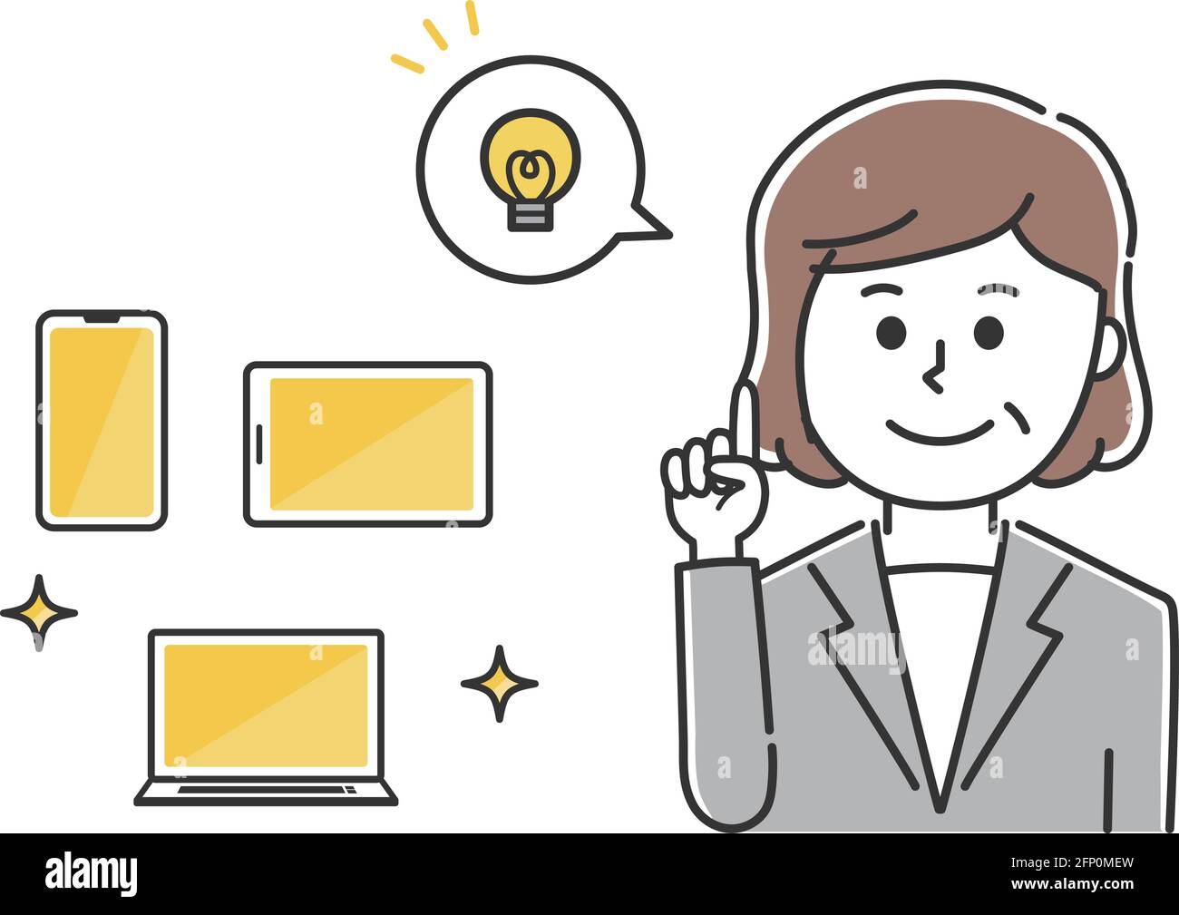 Store clerk explaining handheld devices. Vector illustration isolated ...