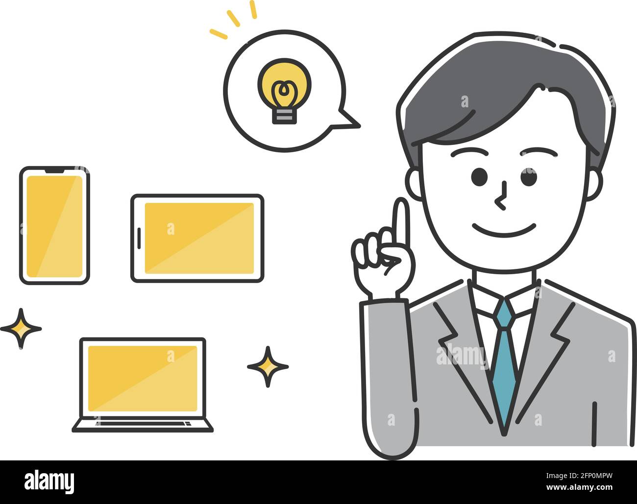 Store clerk explaining handheld devices. Vector illustration isolated ...