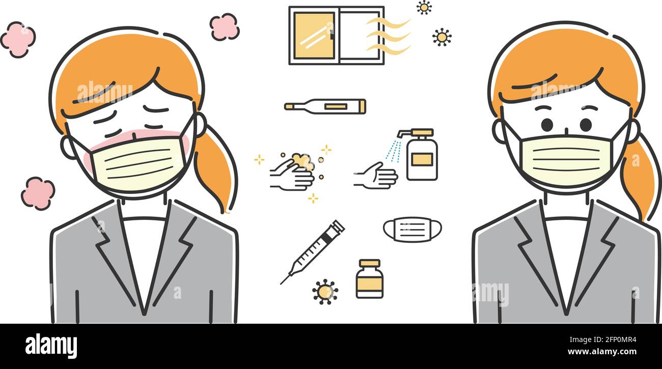 Office worker having a fever with countermeasures against covid-19 ...