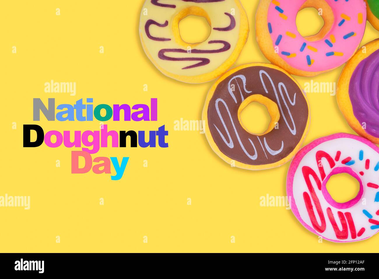 NATIONAL DOUGHNUT DAY text on yellow background. Doughnut Day Concept ...