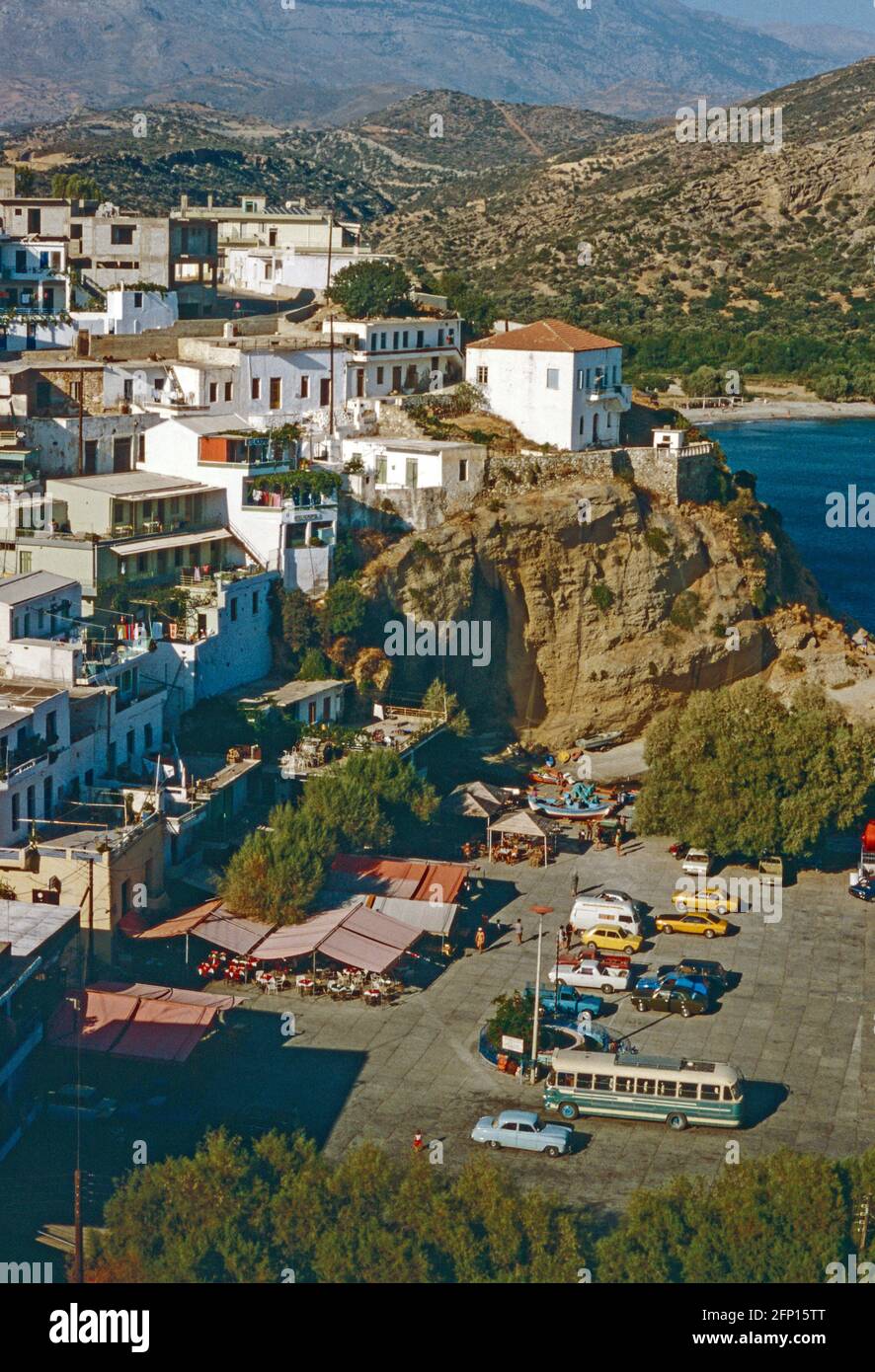 Archival image. The square at Agia Galini in Crete with the distant ...