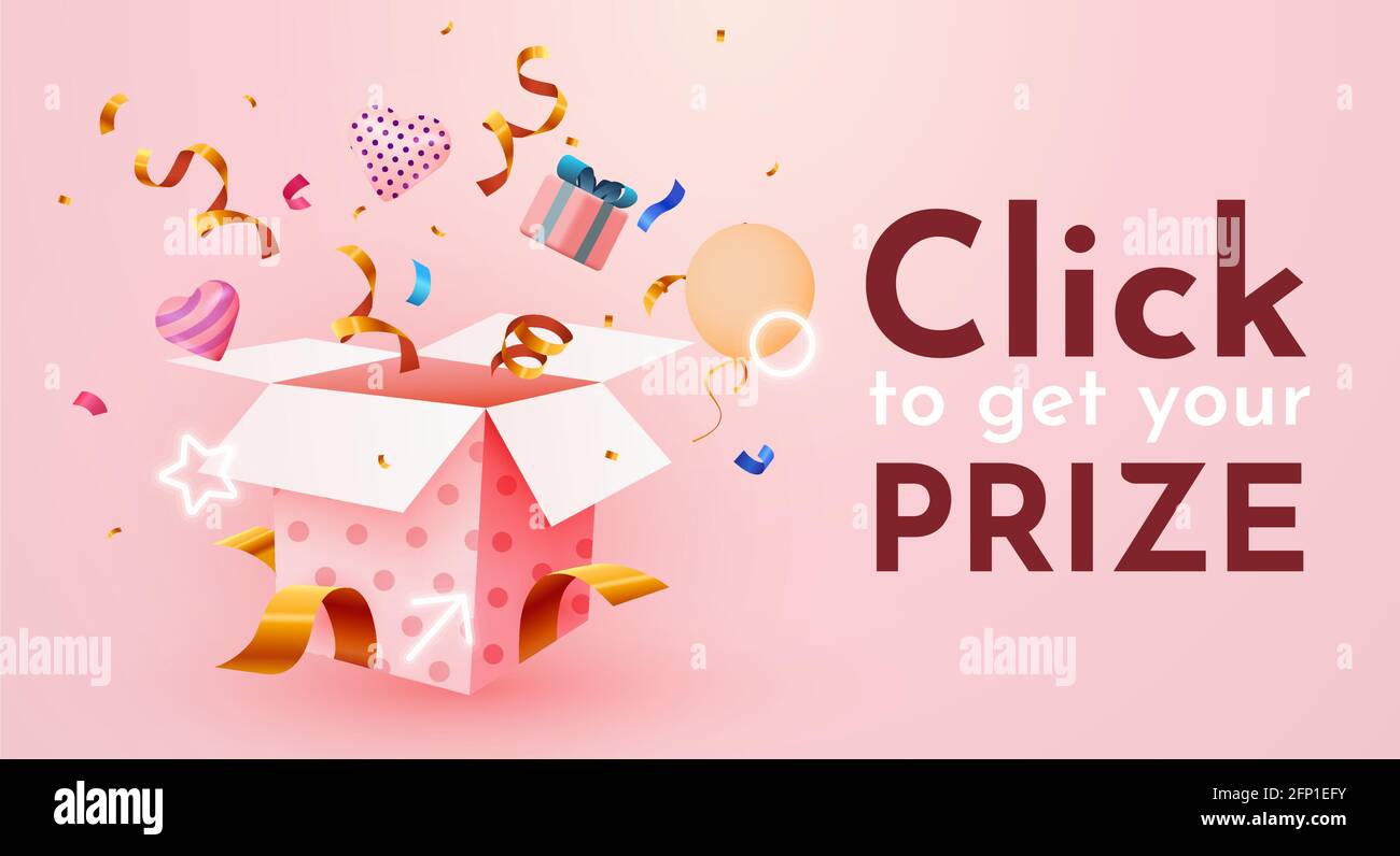 Cute Surprise Gift Box With Falling Confetti. Present box as prize ...