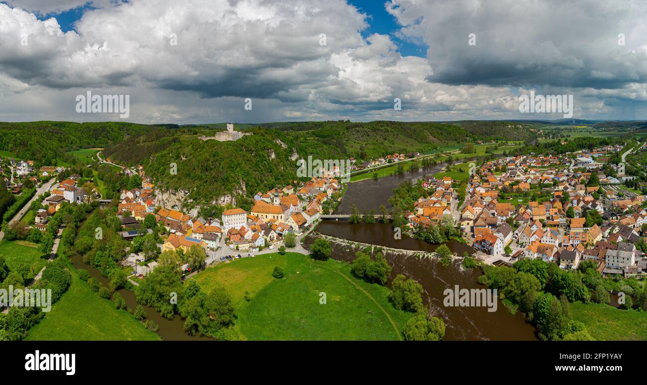 Aerial panoramic view of Kallmünz, Kallmuenz in Upper Palatinate ...