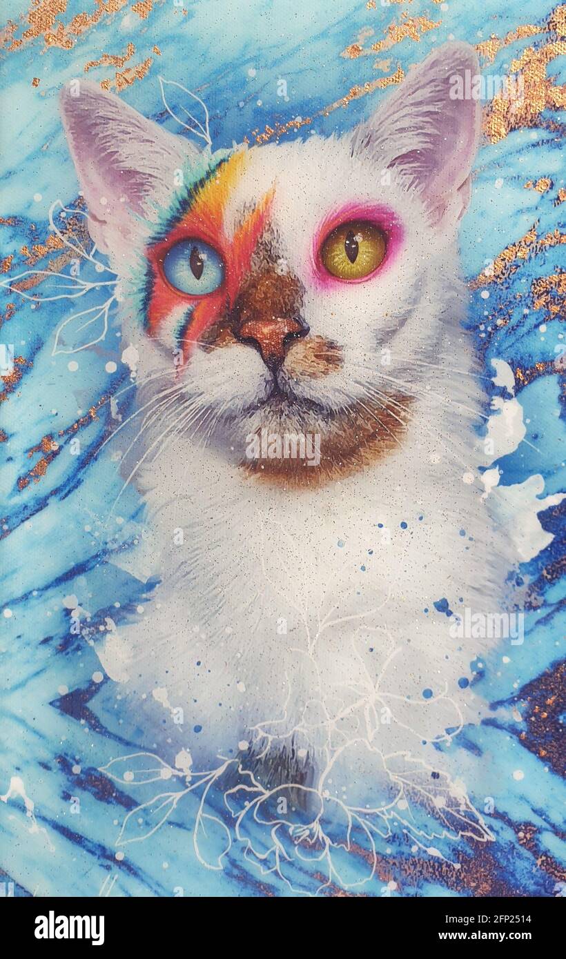 This stunning reinterpretation of the cat as Bowie's Aladdin Sane ...