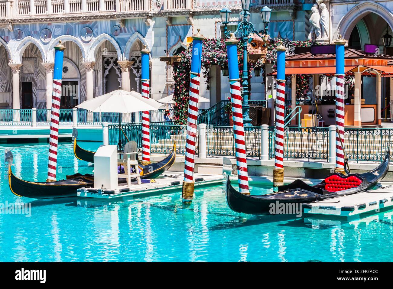 Gondolas Docked on Replica Grand Canal, Las Vegas, Nevada, USA Stock ...