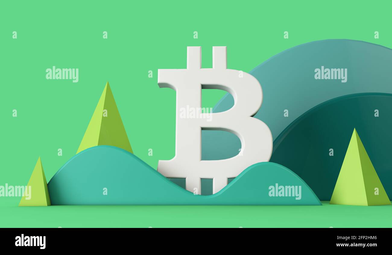 Environmental impact of Bitcoin cryptocurrency on nature. 3D Rendering ...