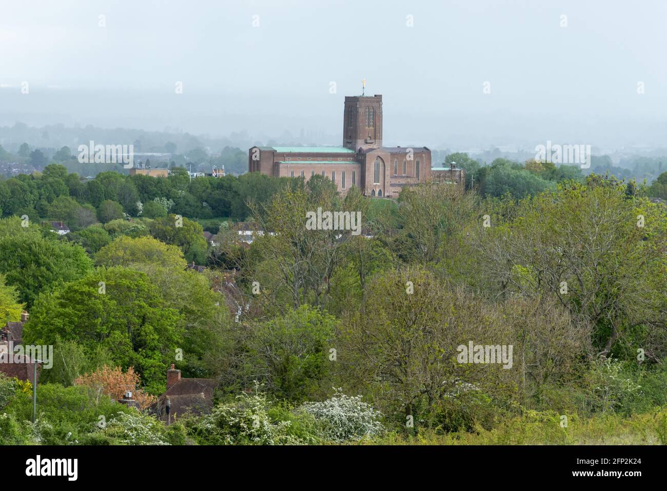 View from The Mount over Guildford town and the Cathedral, Surrey ...