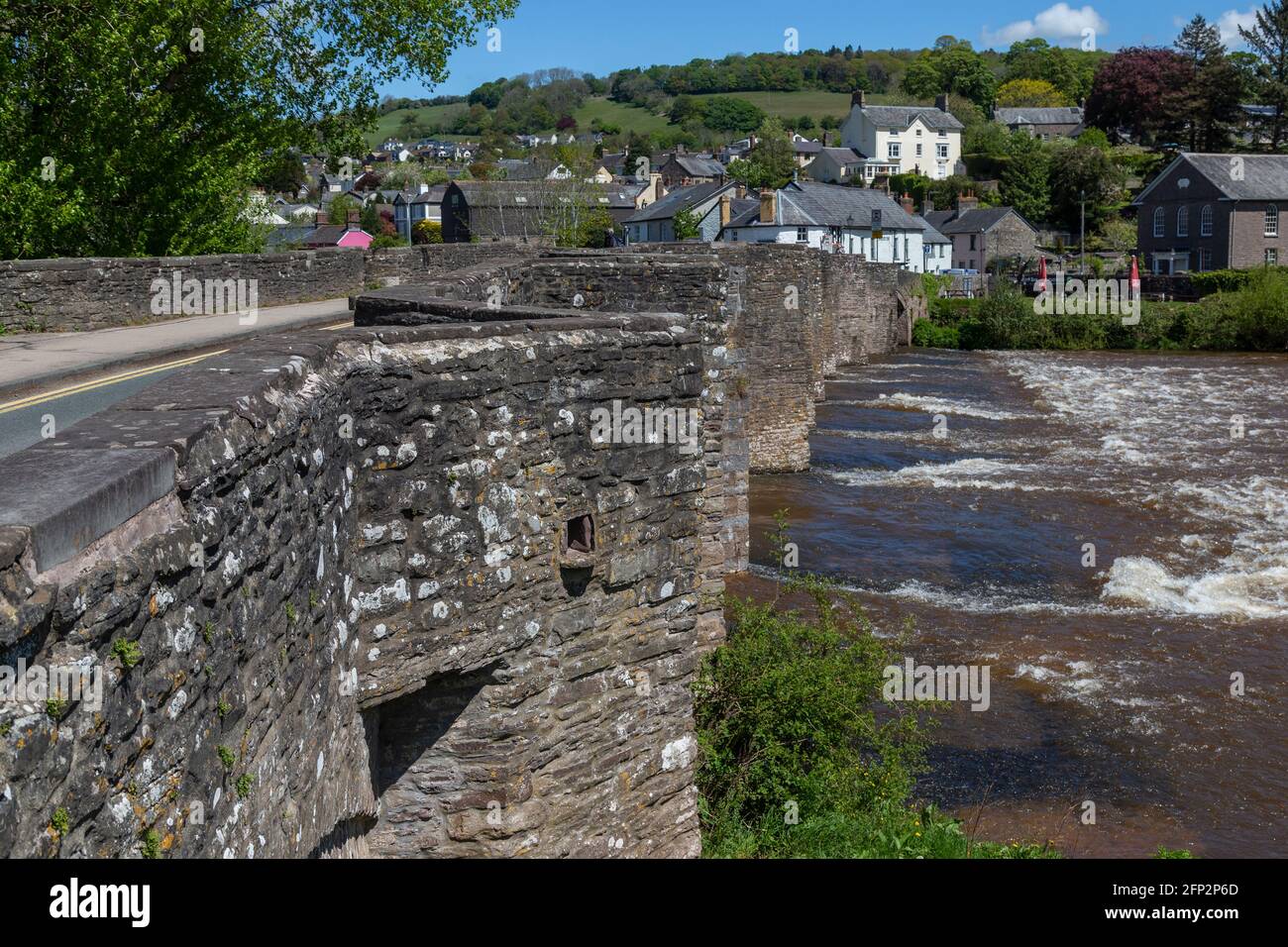 The seventeenth century bridge at Crickhowell, in the Brecon Beacons ...