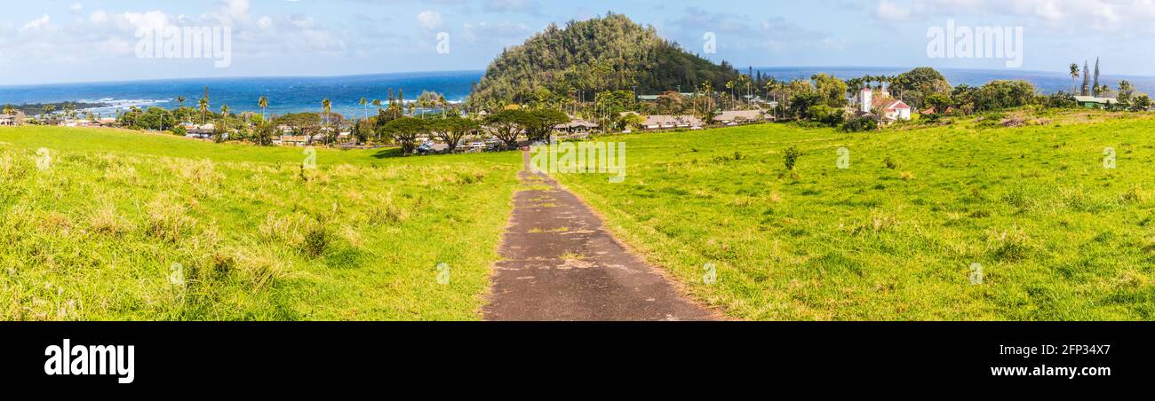 Elevated View of Hana Town and Hana Bay, Hana, Maui, Hawaii, USA Stock ...