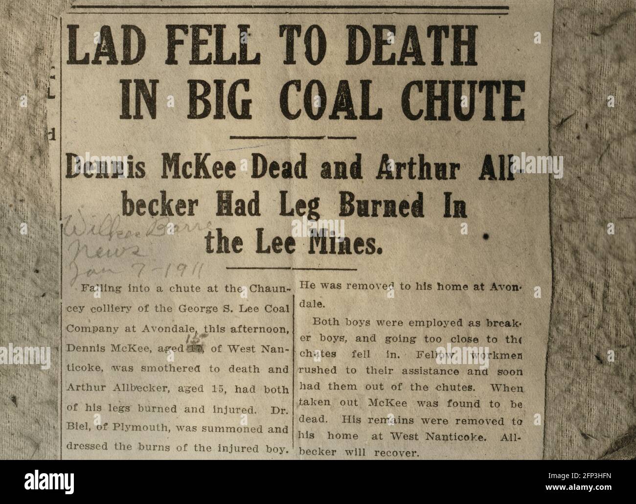 Child Labour: A newspaper cutting anouncing the death of a 14 year old ...