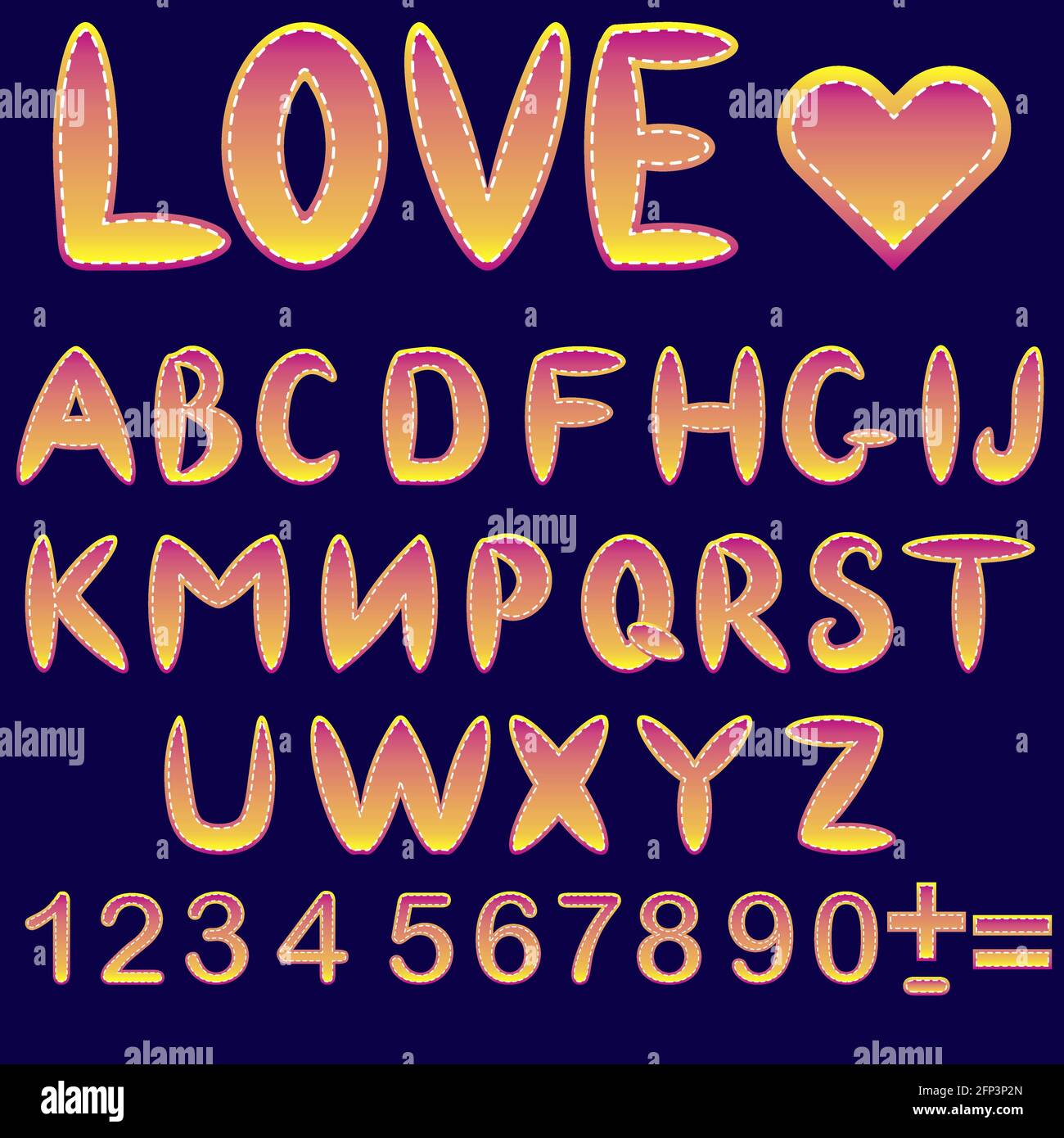 English alphabet, A set of figures from zero to nine, made in the ...