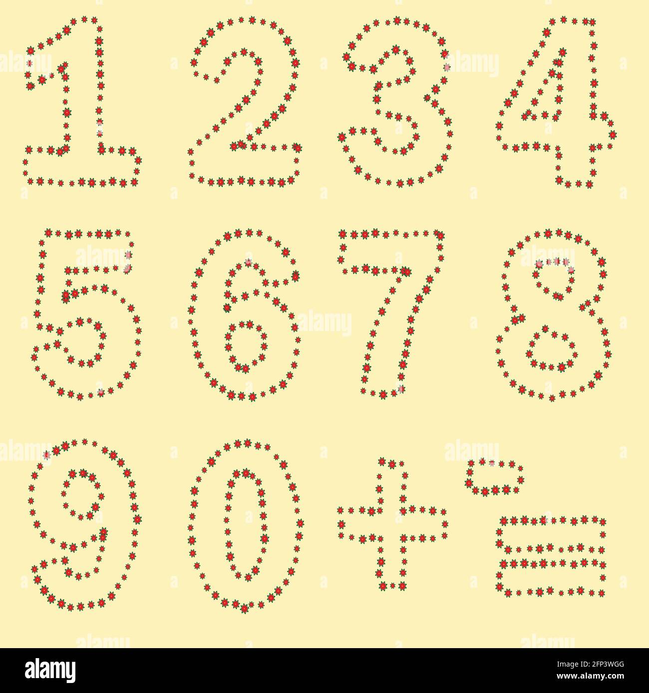 A set of digits from zero to nine, plus and minus signs, equally ...