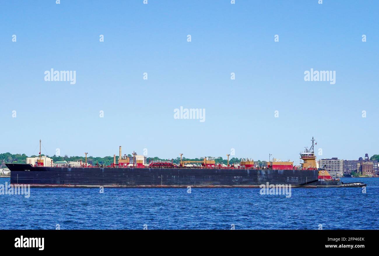 Oil Barges and Oil Tankers as seen in the Hudson River adjacent to New ...