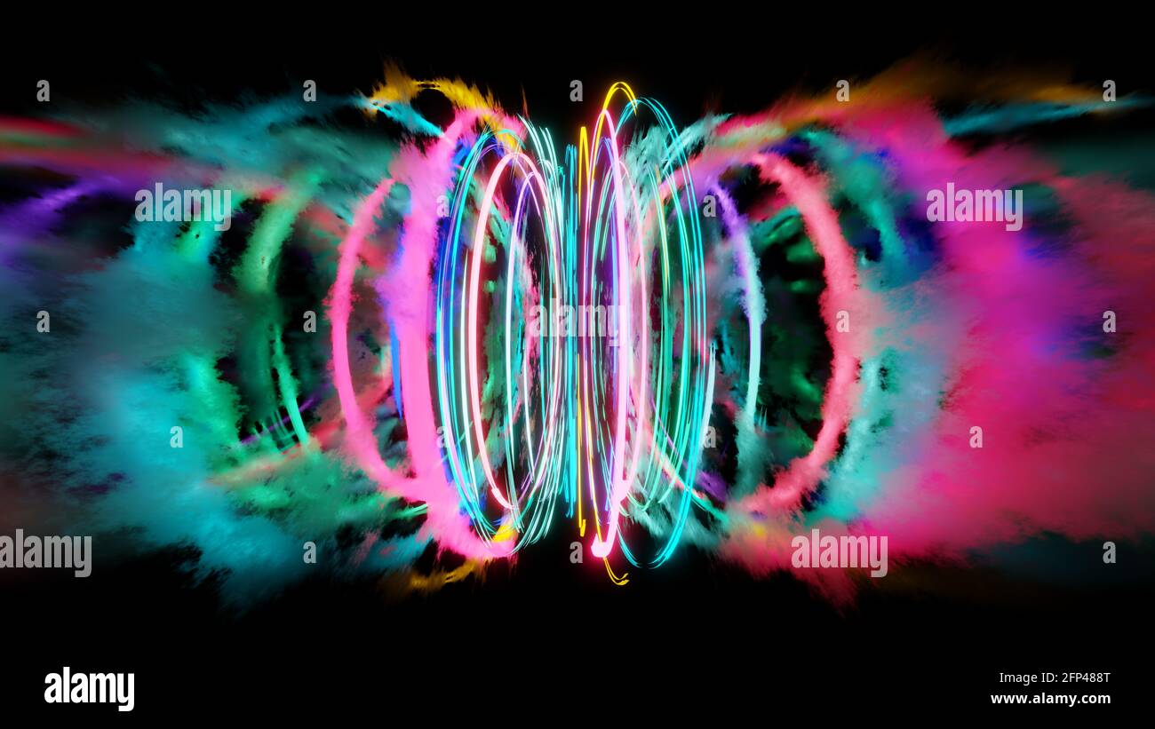 3d render, glowing lines, reflection, abstract background Stock Photo ...