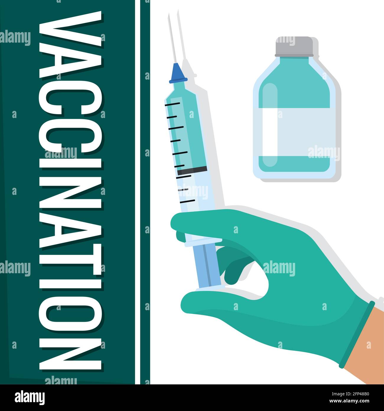 Hand with syringe and vaccine vial Vaccination poster Vector ...