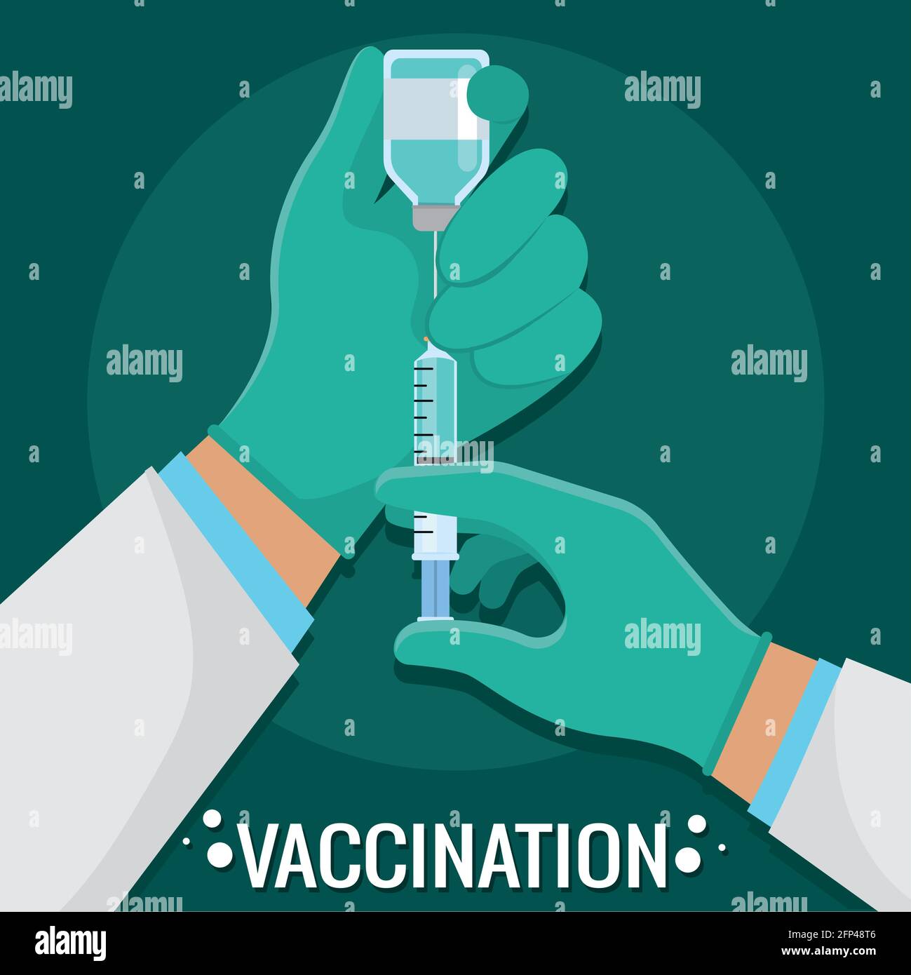 Hand with syringe and vaccine vial Vaccination poster Vector ...