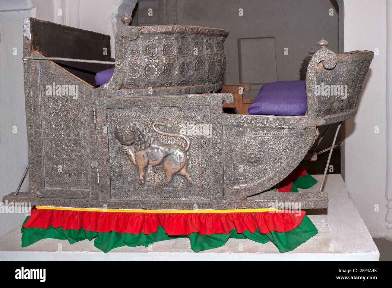 Royal palanquin on display in Mehrangarh Fort in Jodhpur, Rajasthan, is ...