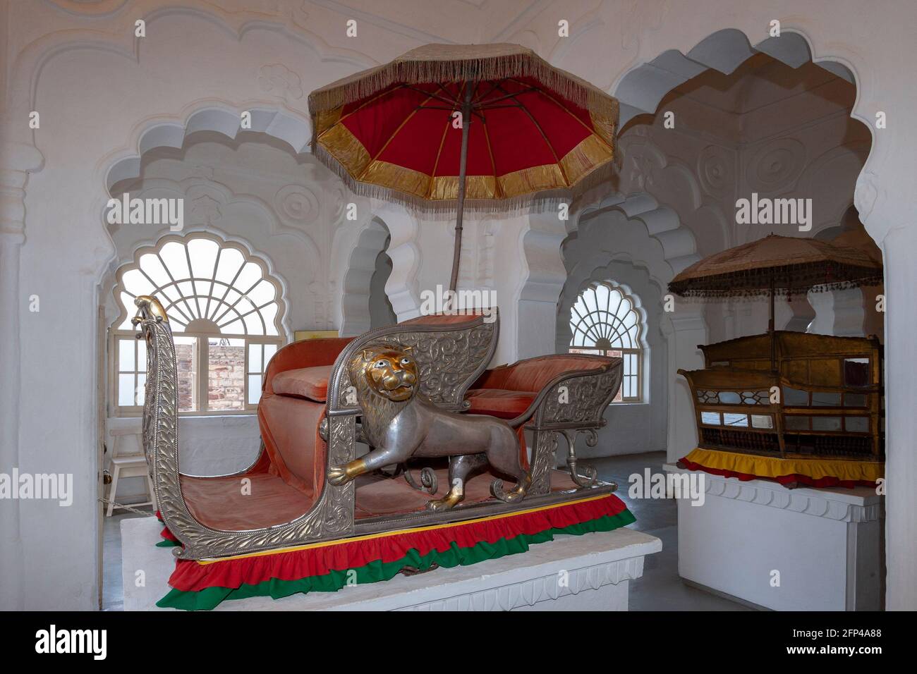 Royal palanquin on display in Mehrangarh Fort in Jodhpur, Rajasthan, is ...