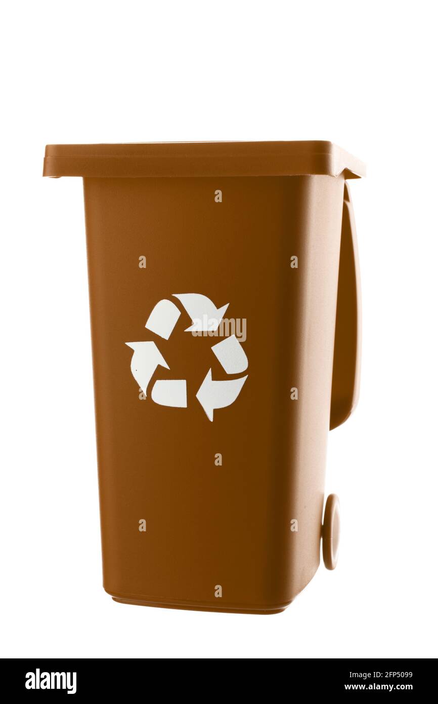 Plastic brown trash can isolated on white background Stock Photo - Alamy
