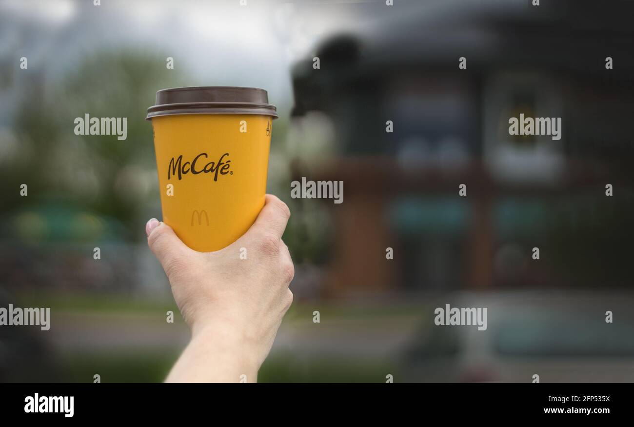 Warsaw, Poland - May 19, 2021: Paper cup of McDonald's coffee in a ...