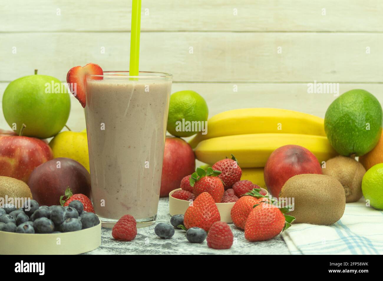 Fresh fruit and milk for making a milkshake. Ingredients for making ...