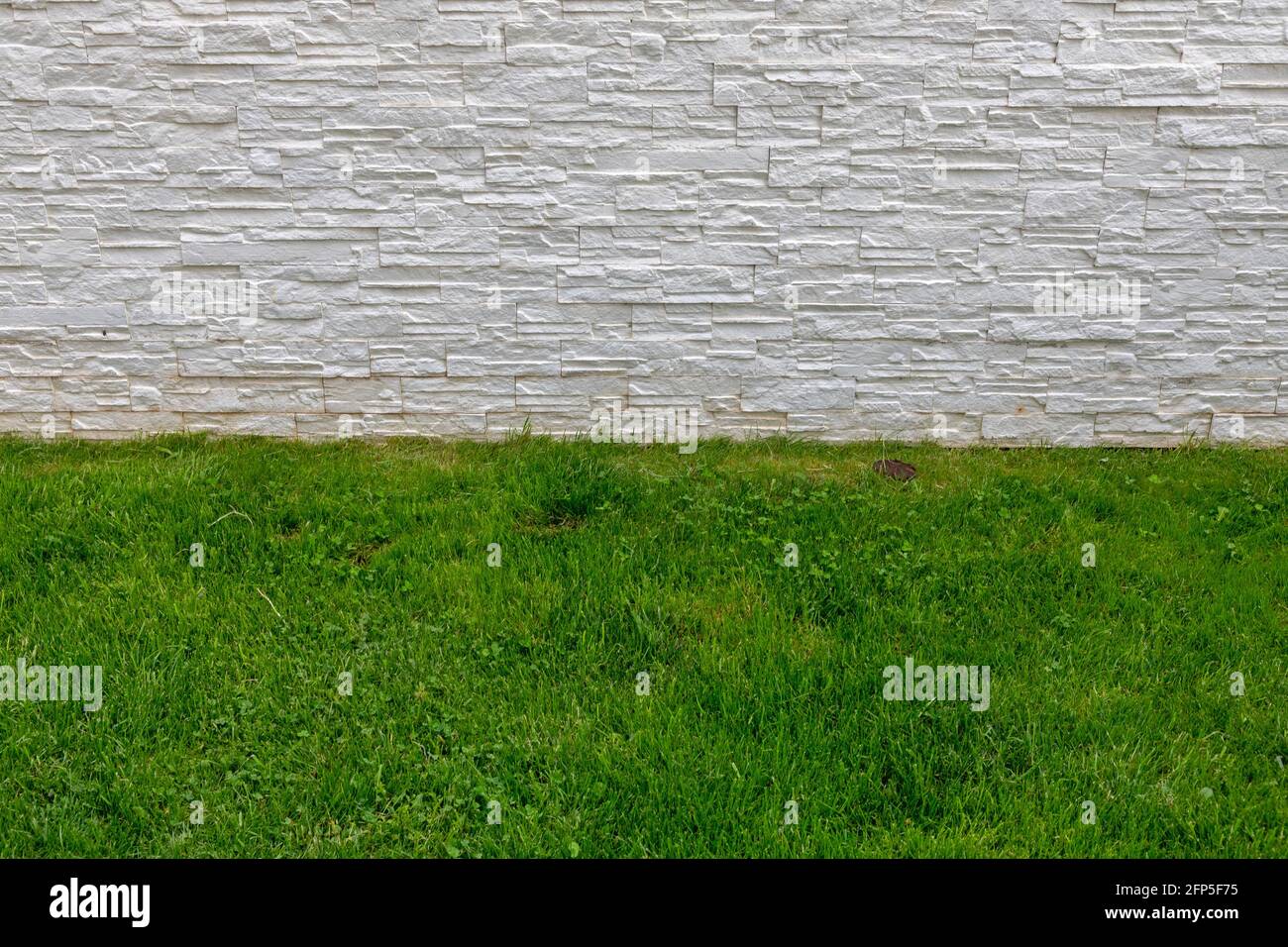 White Tiles Wall and Green Grass in Garden Stock Photo - Alamy