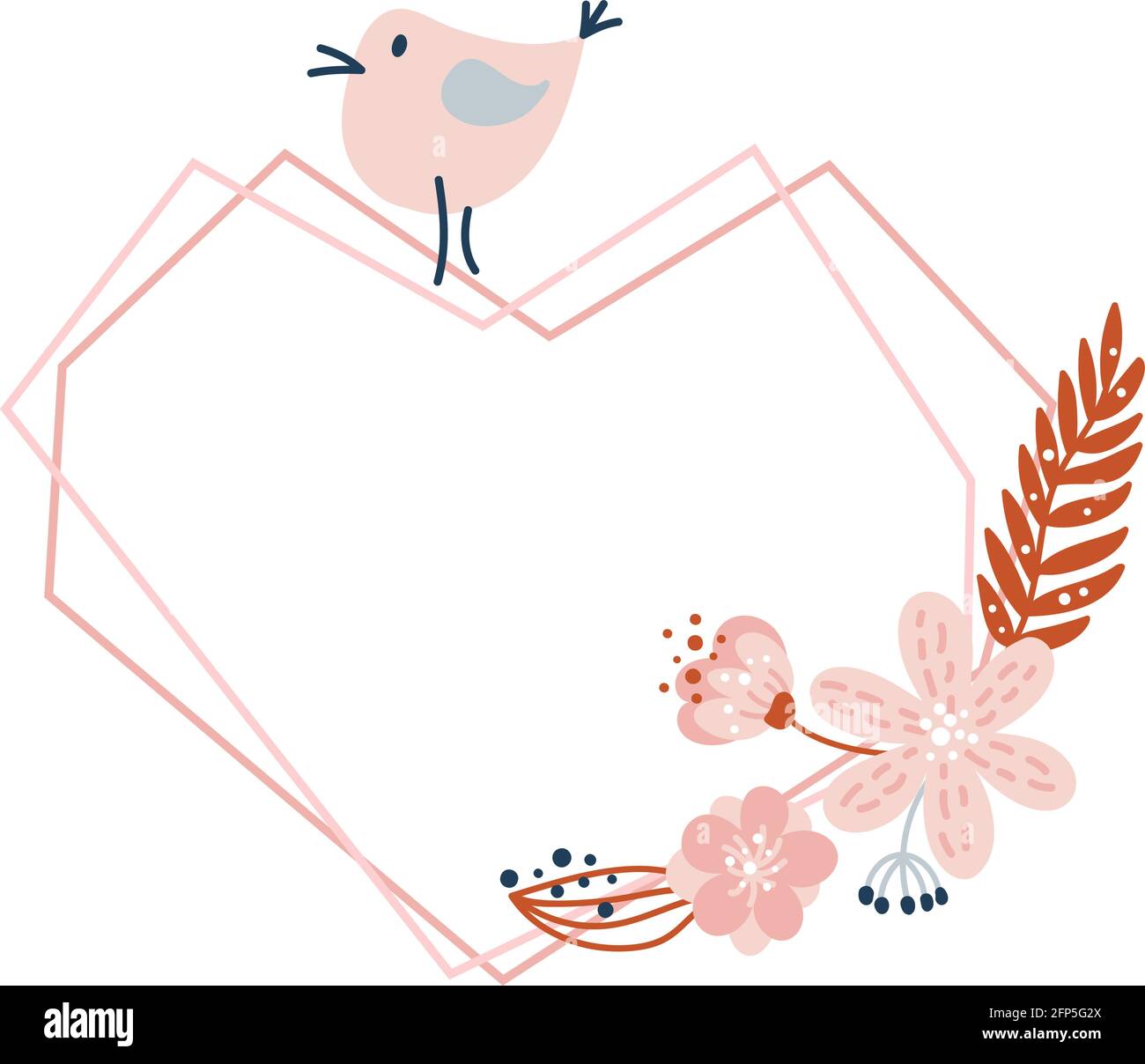 Vector valentine floral geometric heart frame with floral bouquet and ...