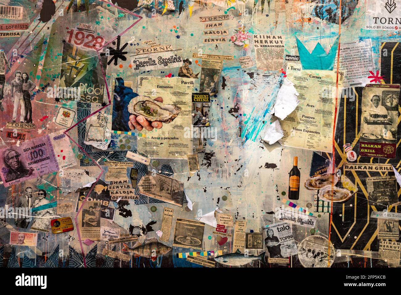 Street art collage by Ale Lauraeus on construction site fence during ...