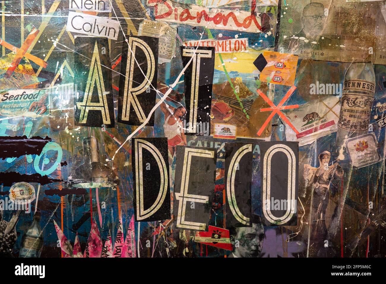 Art Deco. Street art collage by Ale Laureaus on construction site fence ...