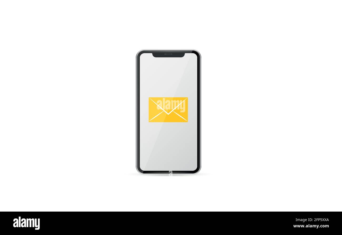 Smartphone with new email envelope. Phone and document on screen. Flat ...