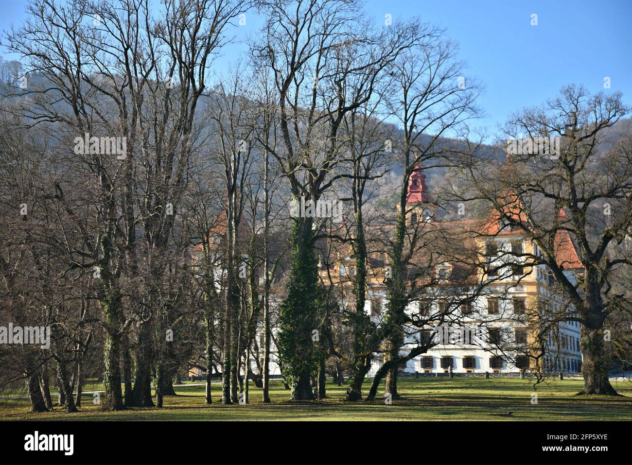 Scenic landscape with panoramic view of Schloss Eggenberg a 17th ...