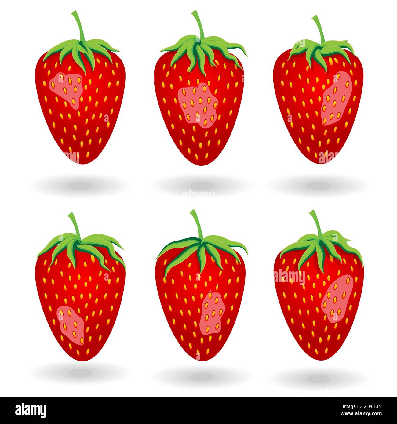 Six berries of strawberries under different lighting angle cast shadows ...
