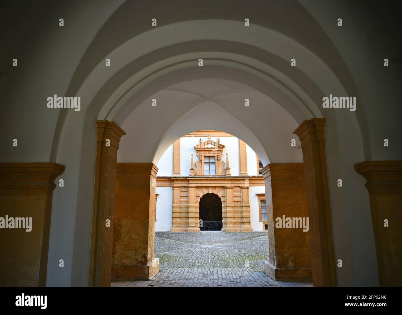Scenic inner courtyard arched view of Schloss Eggenberg a 17th century ...