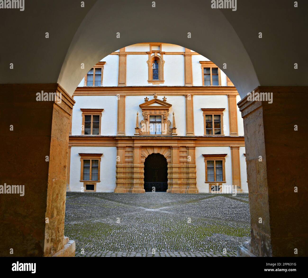 Scenic inner courtyard arched view of Schloss Eggenberg a 17th century ...