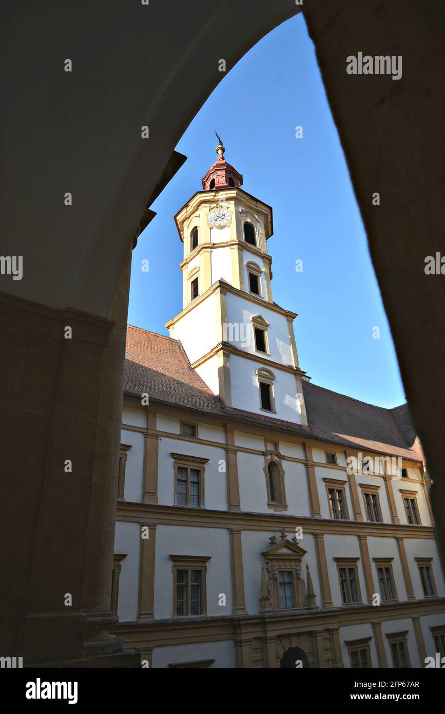 Scenic arched view of Schloss Eggenberg a 17th century Baroque style ...