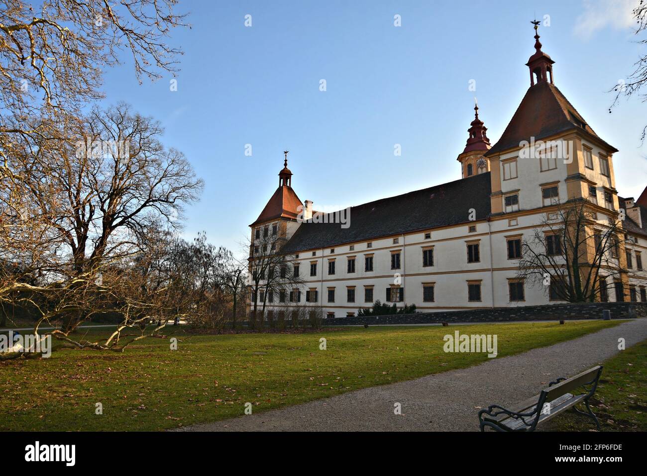 Scenic landscape with panoramic view of Schloss Eggenberg a 17th ...