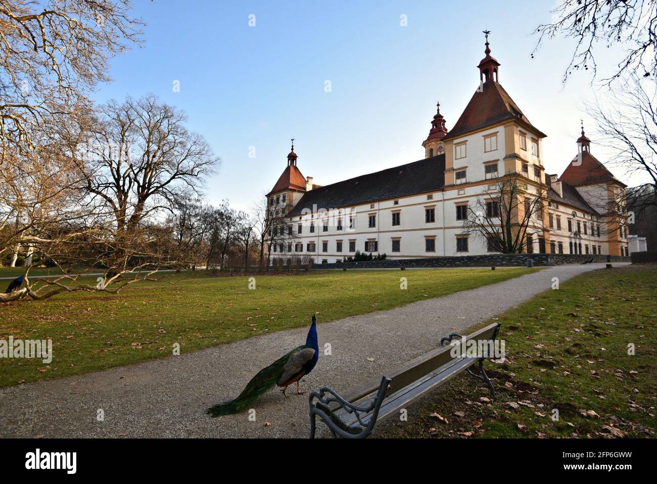 Scenic landscape with panoramic view of Schloss Eggenberg a 17th ...