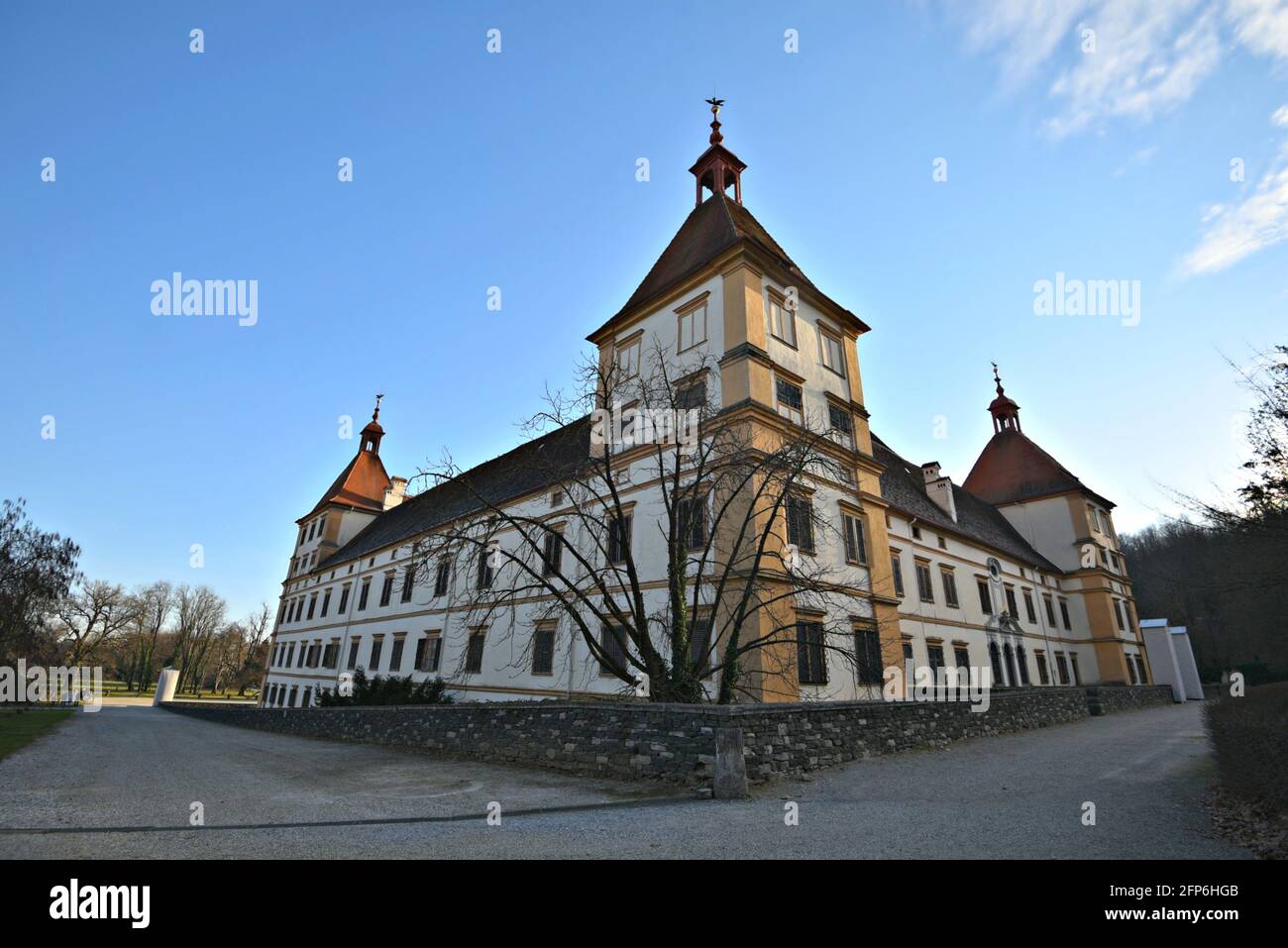 Scenic landscape with panoramic view of Schloss Eggenberg a 17th ...