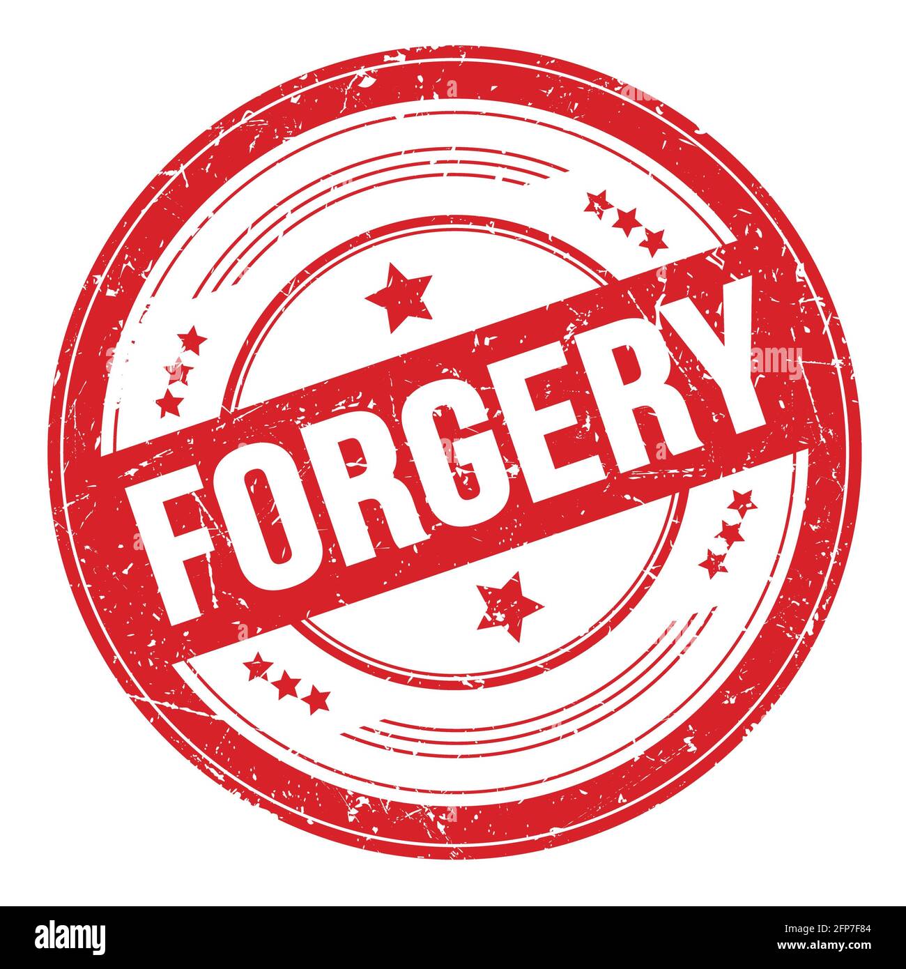 FORGERY text on red round grungy texture stamp Stock Photo - Alamy