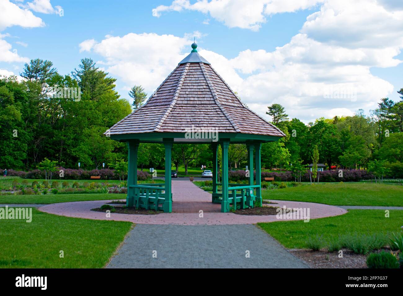 Cute gazebo at Colonial Park Gardens in New Jersey, on a sunny spring ...