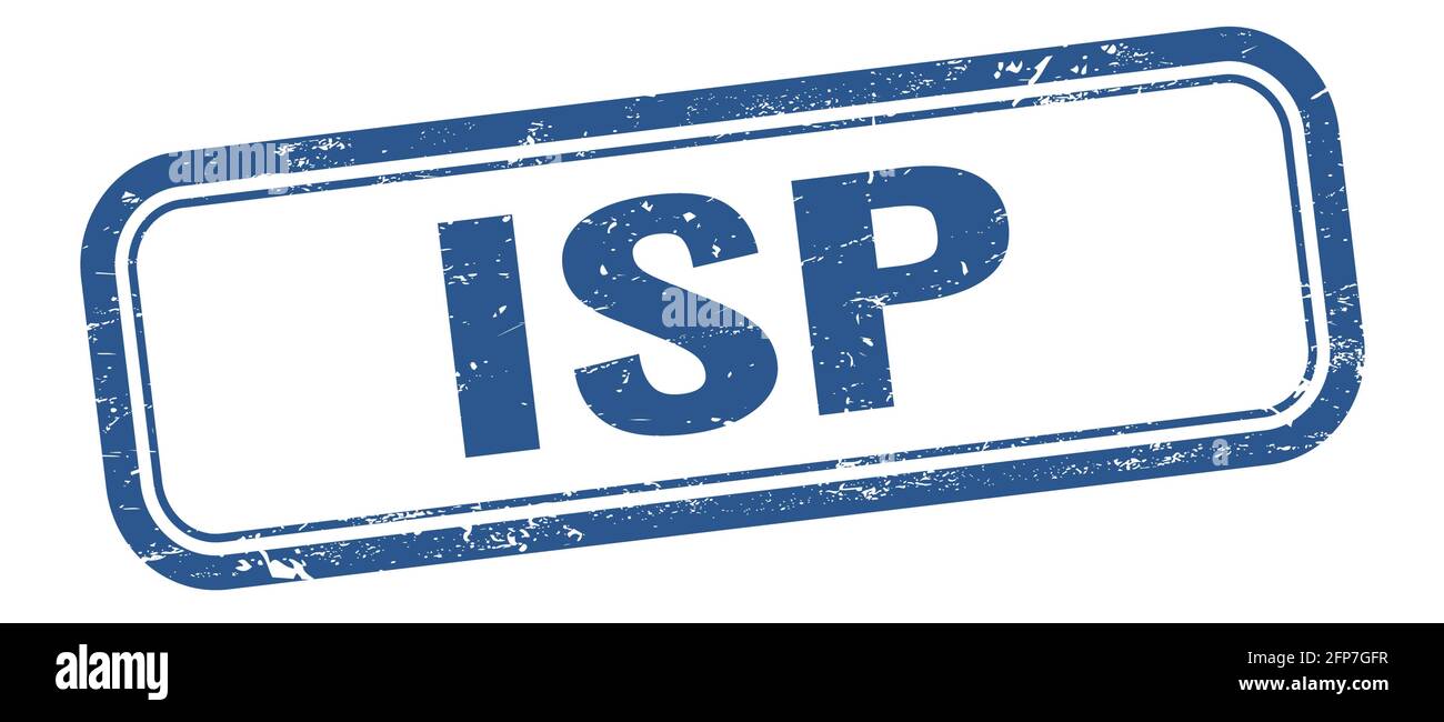 ISP text on blue grungy vintage rectangle stamp Stock Photo - Alamy