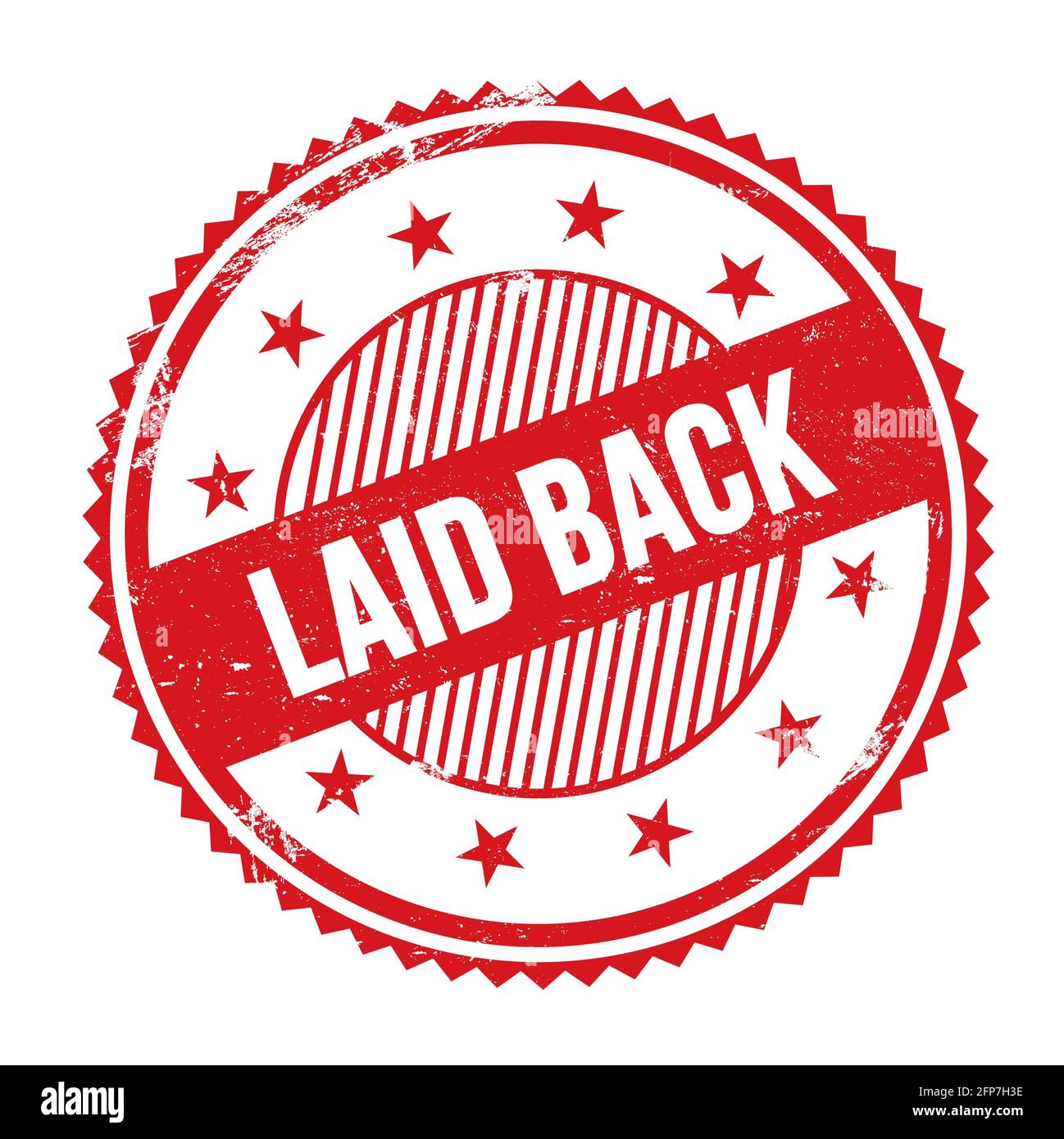 LAID BACK text written on red grungy zig zag borders round stamp Stock ...